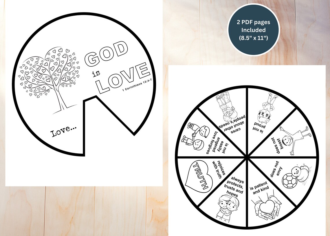 God is Love Bible Coloring Wheel, Bible Lesson Kids, 1 Corinthians 13 ...