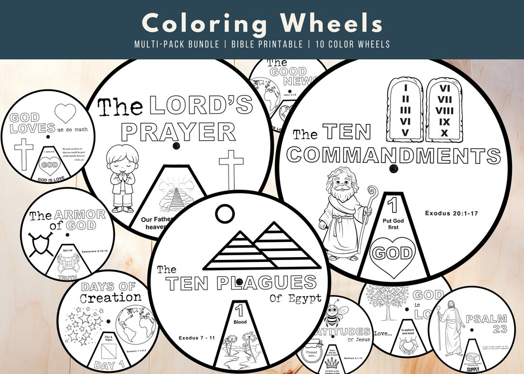 10 Pack Coloring Wheel Bundle for Kids, Printable Bible Activity, Kids ...