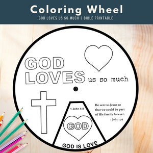 God Loves Us so Much Bible Coloring Wheel, Kids Bible Memory Game ...