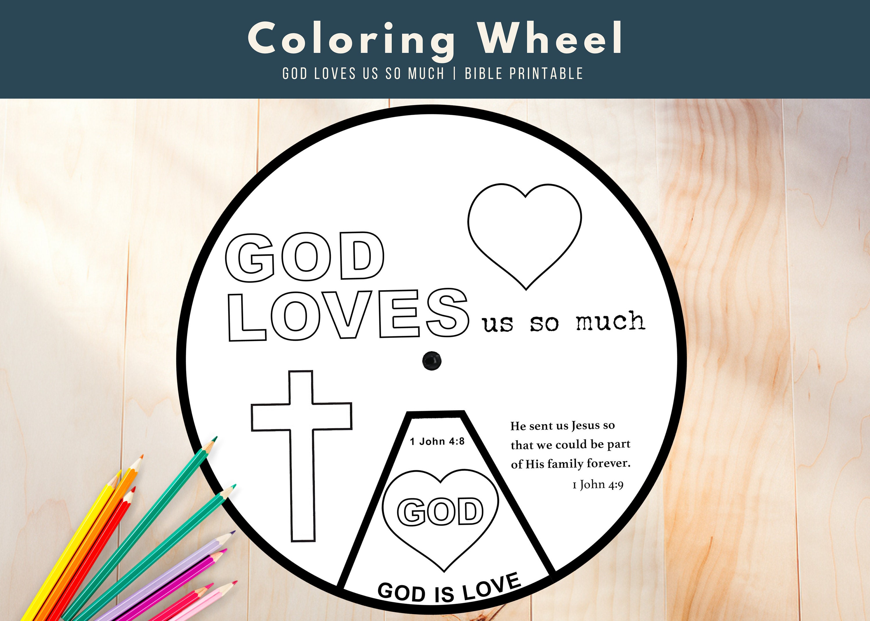 God Loves Us so Much Bible Coloring Wheel, Kids Bible Memory Game ...