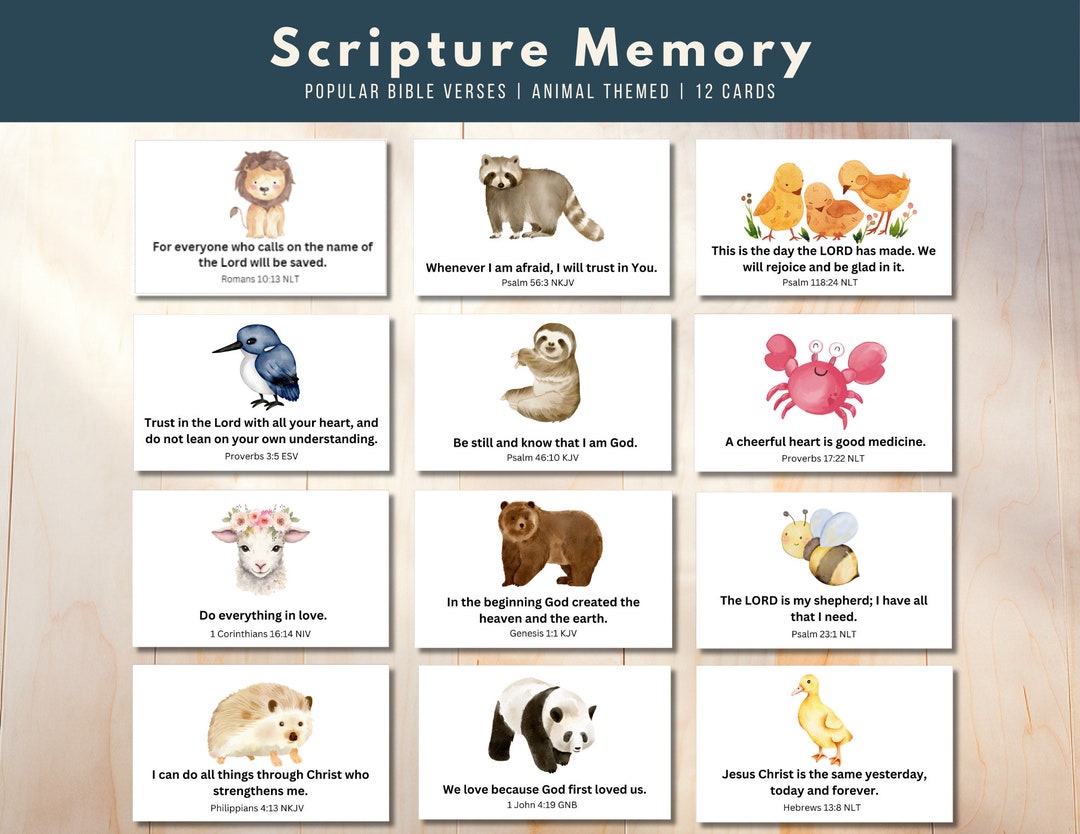 Kids Bible Memory Verses 12 Pack, Printable Scripture Cards, Watercolor ...
