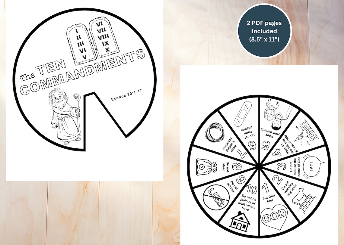 The Ten Commandments Bible Coloring Wheel, Church Lesson Printable ...