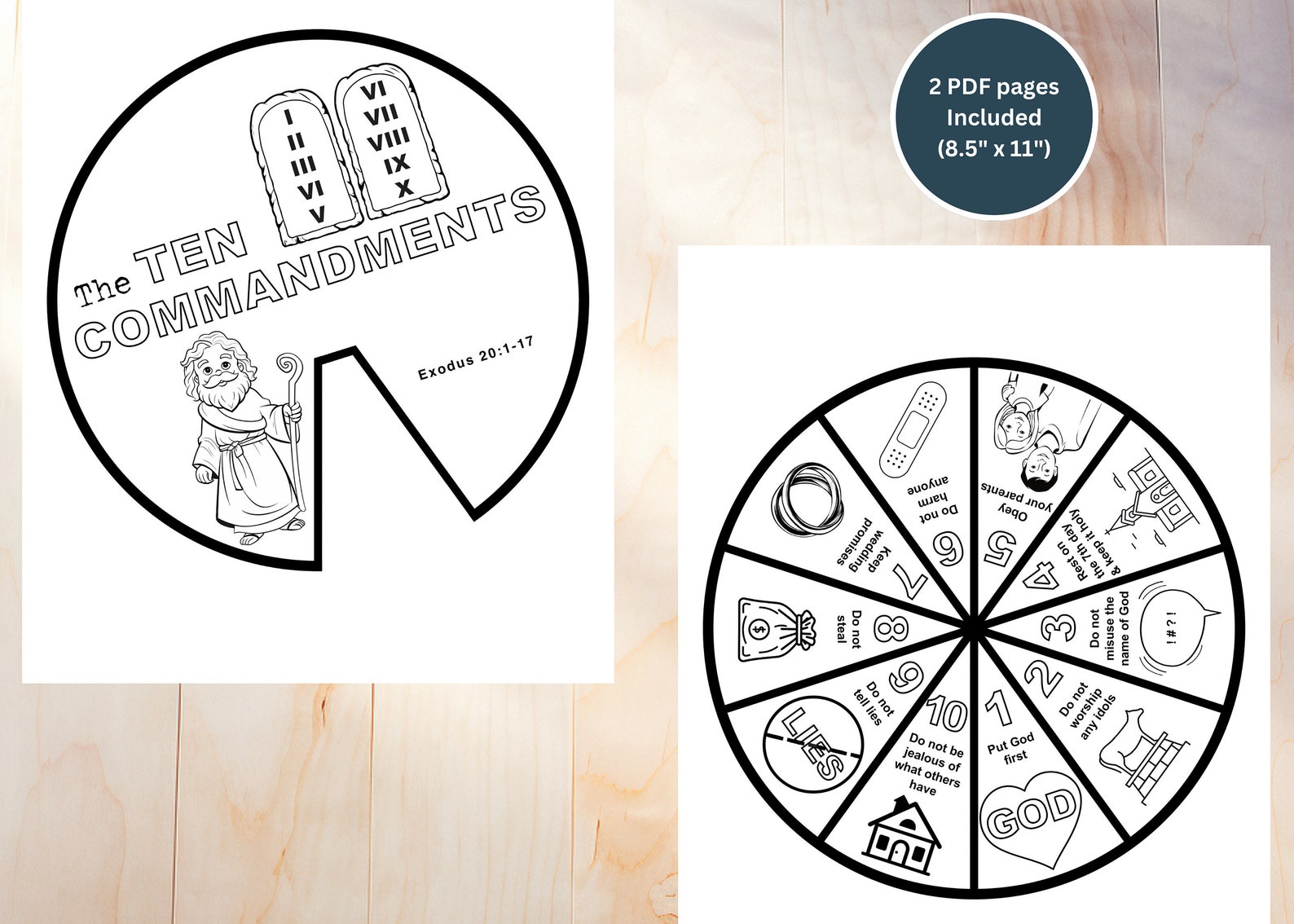 The Ten Commandments Bible Coloring Wheel, Church Lesson Printable ...