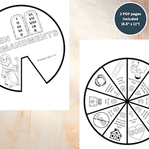 The Ten Commandments Bible Coloring Wheel, Church Lesson Printable ...