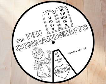 Ten Commandments Coloring Wheel Printable Bible Activity Watercolor ...