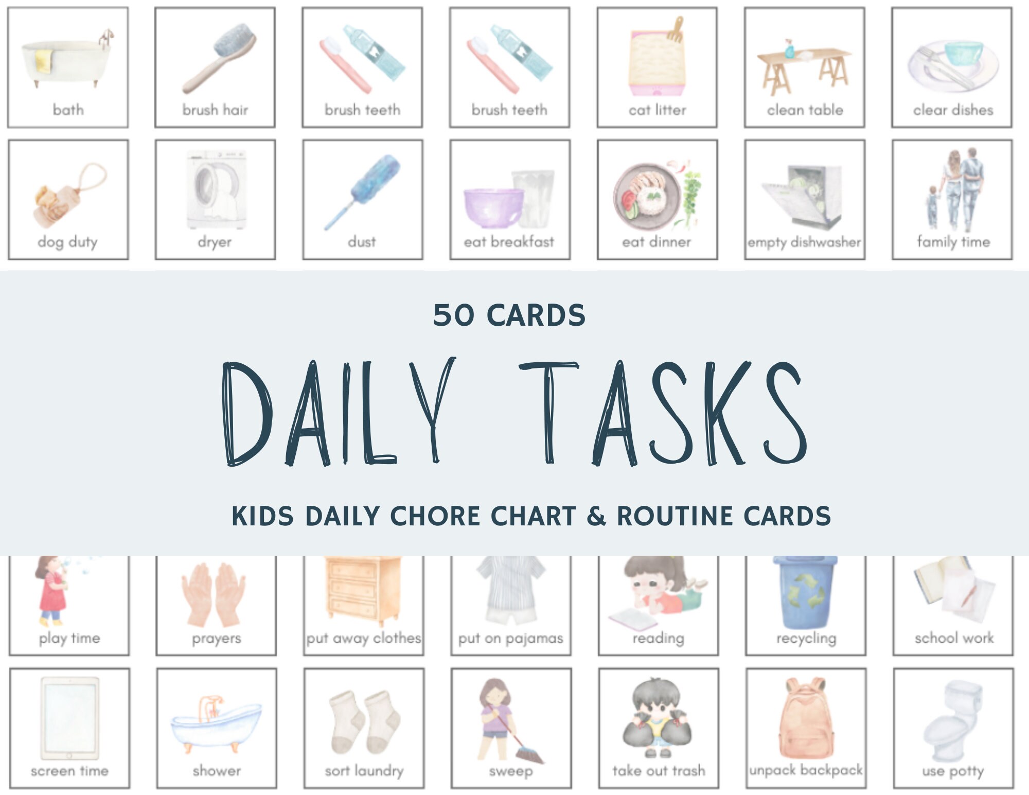 Daily Responsibilities Routine Chart 50 Pack, Daily Visual Routine ...