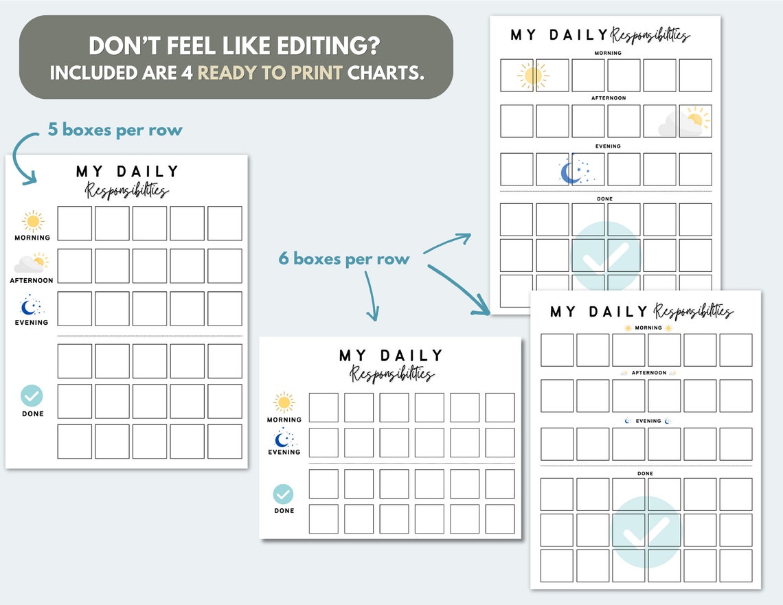 Editable Daily Tasks Routine Chart 150 Pack, Daily Visual Routine Chart ...