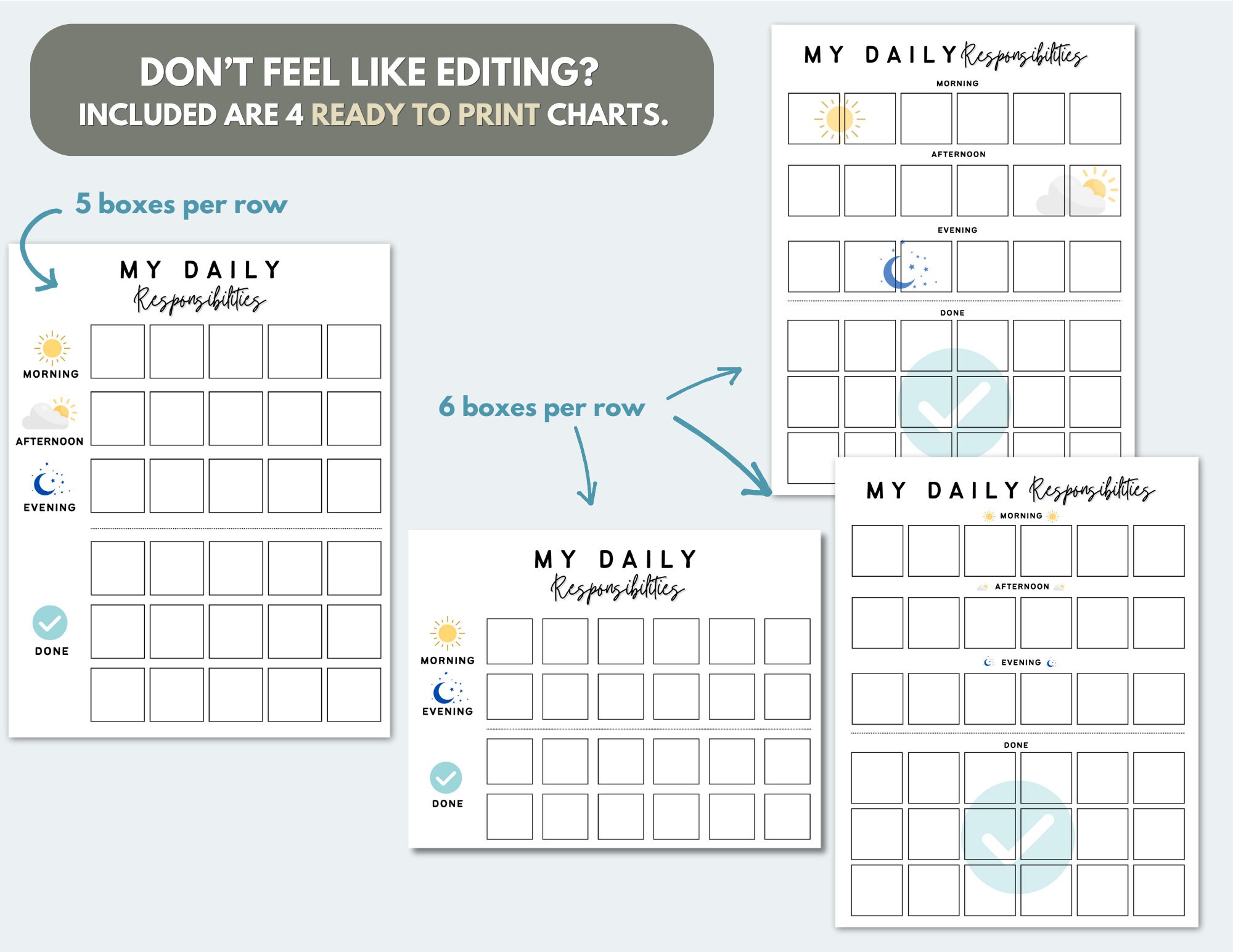 Editable Daily Tasks Routine Chart (150 Pack), Daily Visual Routine ...