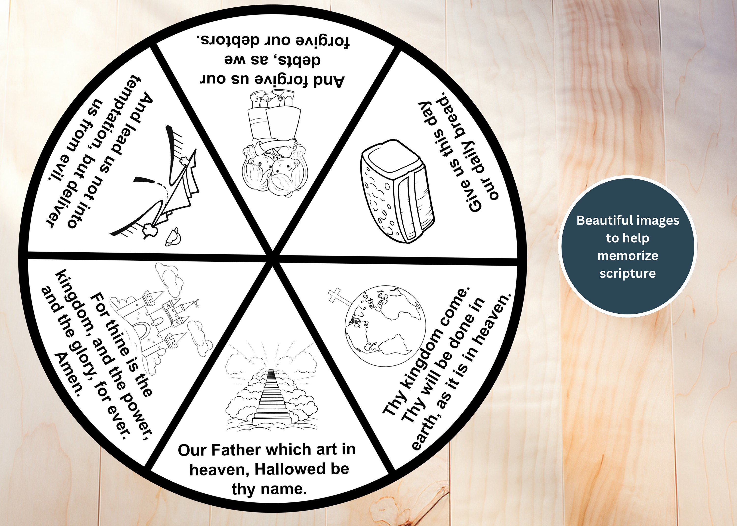 The Lord's Prayer Bible Coloring Wheel, Bible Story Activity, Printable ...