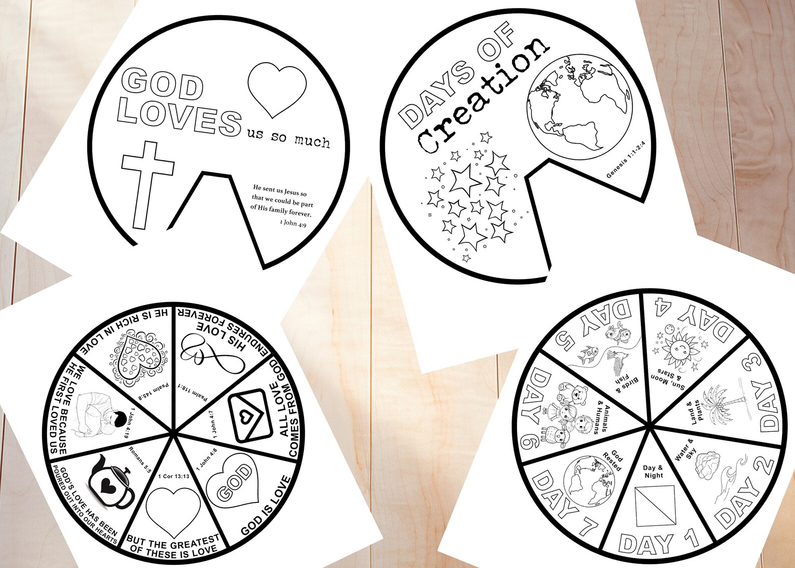 10 Pack Coloring Wheel Bundle for Kids, Printable Bible Activity, Kids ...