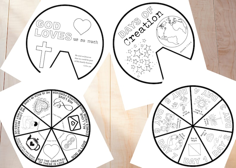 10 Pack Coloring Wheel Bundle for Kids, Printable Bible Activity, Kids ...