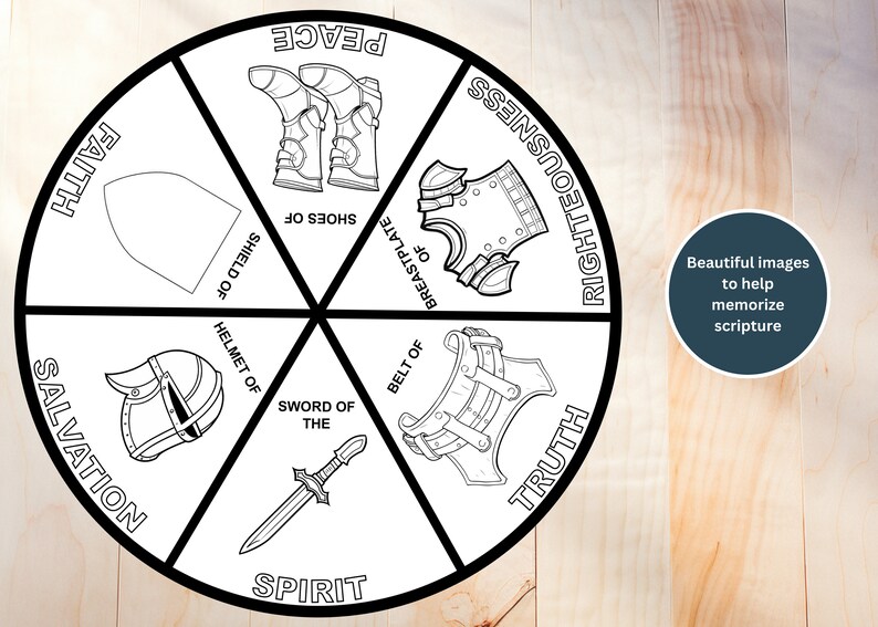 The Armor of God Bible Coloring Wheel, Scripture Activity, Bible Memory ...