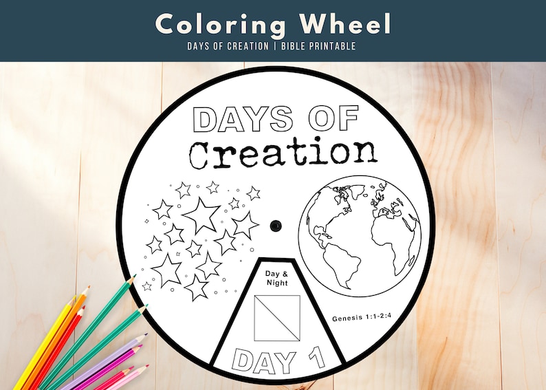 Days of Creation Bible Coloring Wheel, Bible Story Activity, Printable ...