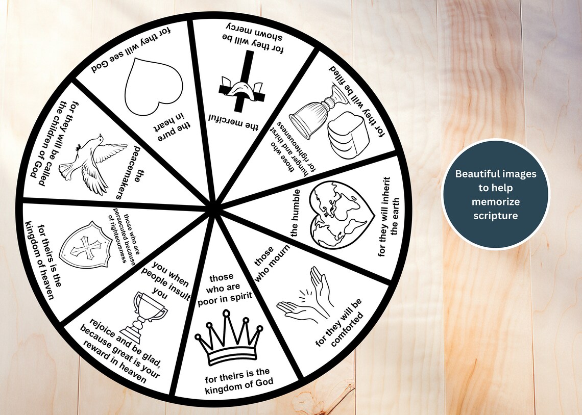 The Beatitudes Bible Coloring Wheel, Sermon on the Mount Scripture ...