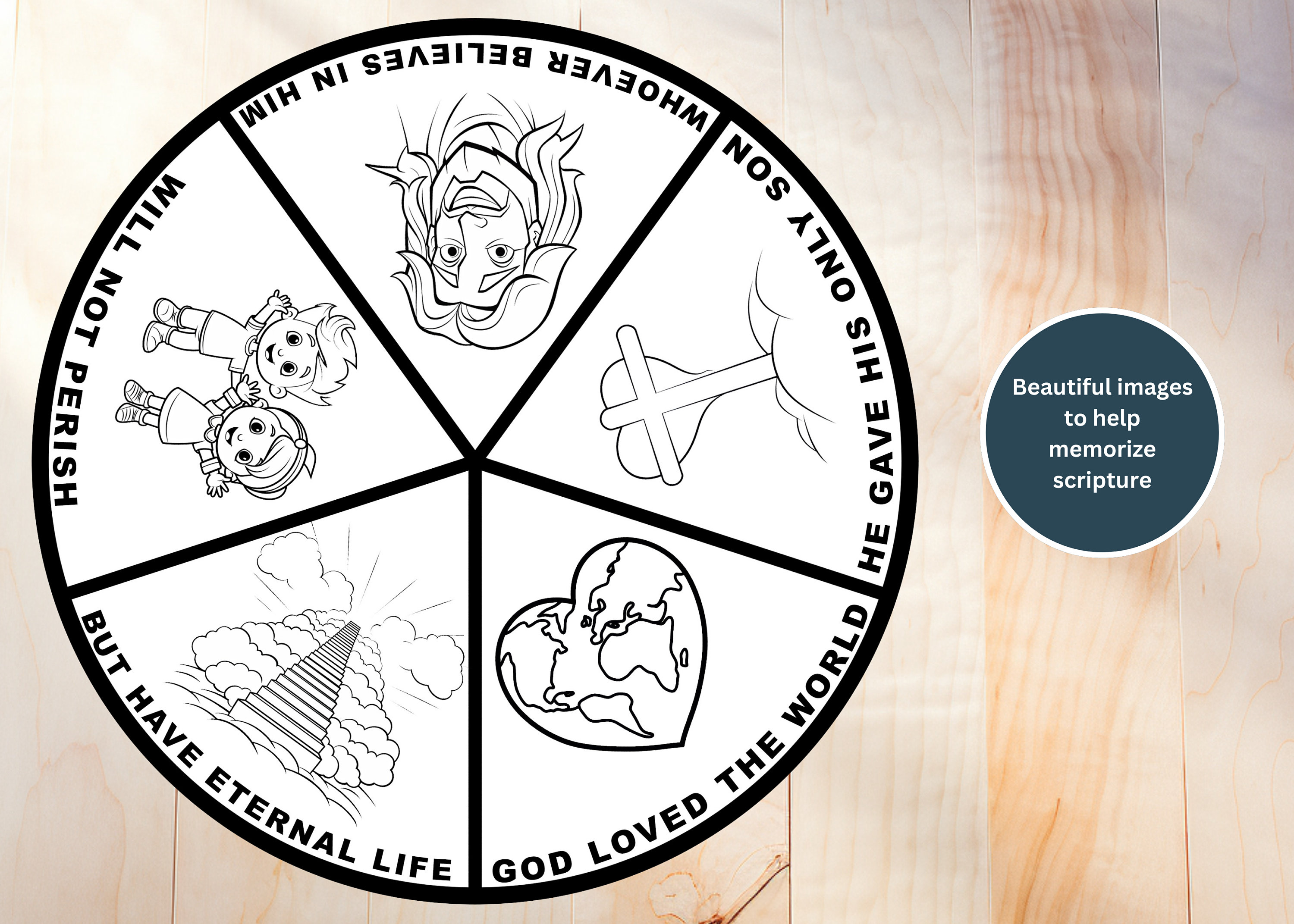 The Good News Bible Coloring Wheel John 3:16, Sunday School Lesson ...