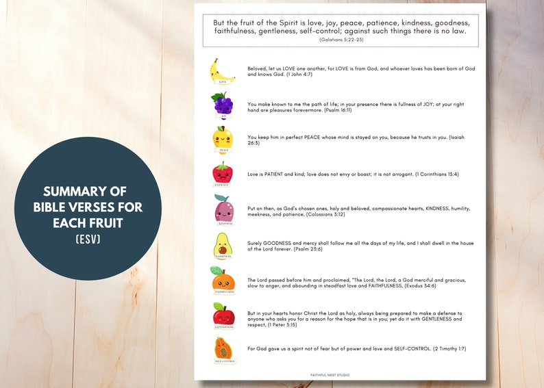 Fruit of the Spirit Matching Game, Preschool Activity, Sunday School ...