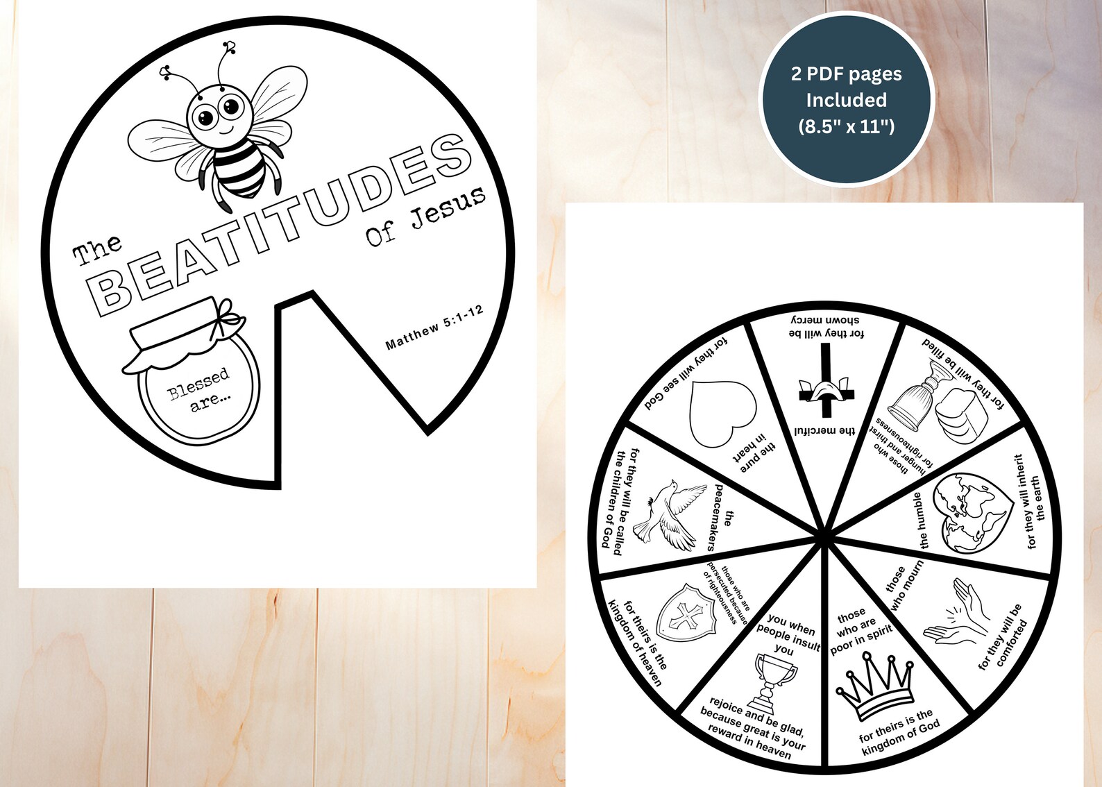 The Beatitudes Bible Coloring Wheel, Sermon on the Mount Scripture ...