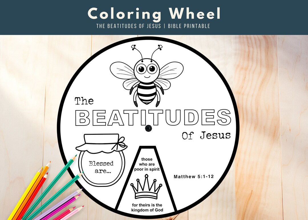 The Beatitudes Bible Coloring Wheel, Sermon on the Mount Scripture ...