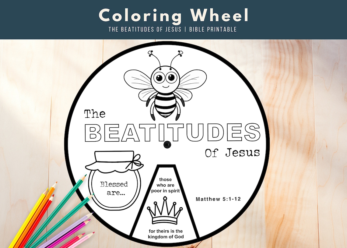 The Beatitudes Bible Coloring Wheel, Sermon on the Mount Scripture ...