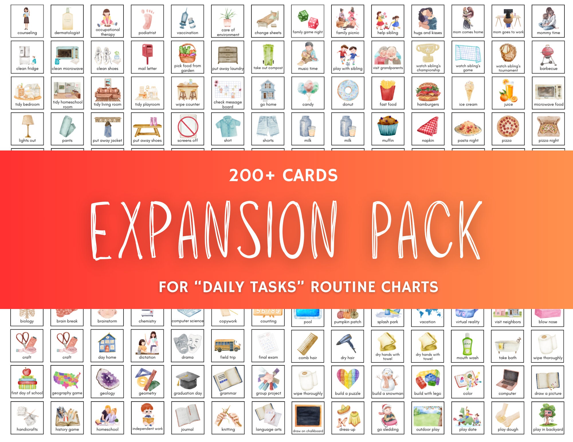 Daily Tasks Routine Cards EXPANSION PACK (230 Cards), Daily Visual ...