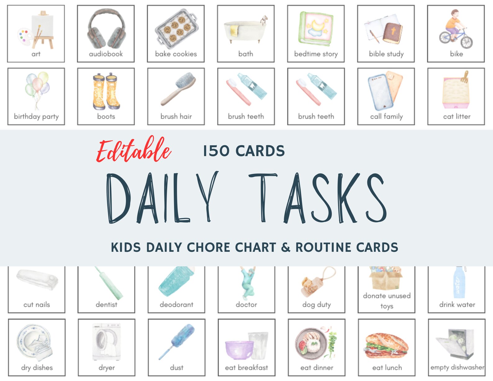 Editable Daily Tasks Routine Chart (150 Pack), Daily Visual Routine ...