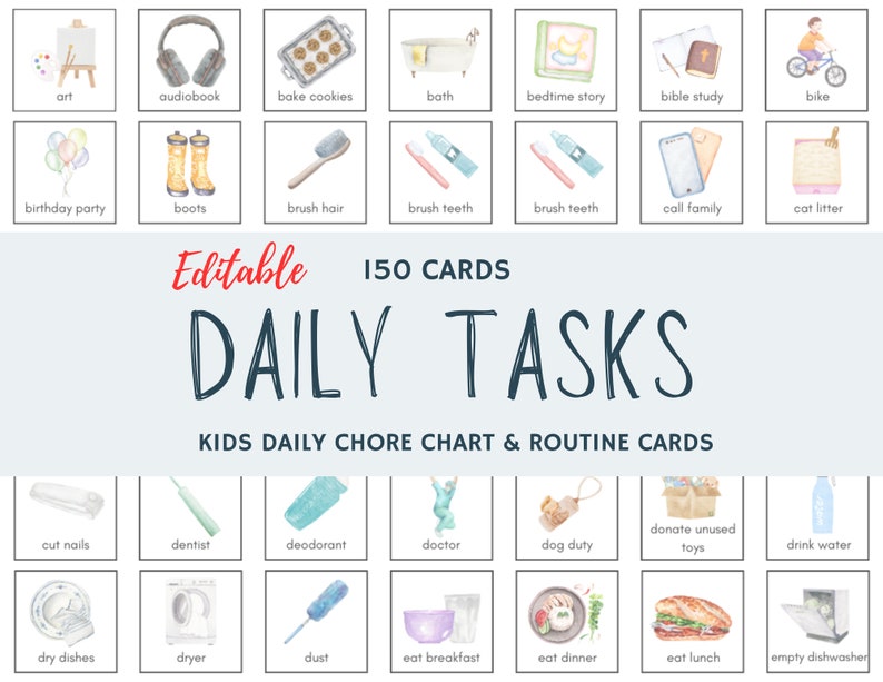 Editable Daily Tasks Routine Chart (150 Pack), Daily Visual Routine ...