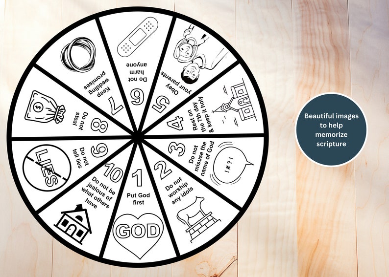 The Ten Commandments Bible Coloring Wheel, Church Lesson Printable ...