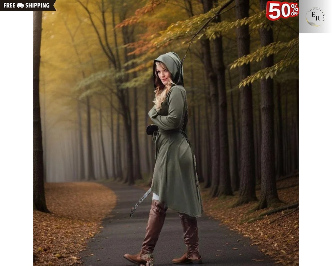 Womens Medieval Renaissance Dress Archer Costume Hooded Cloak ...