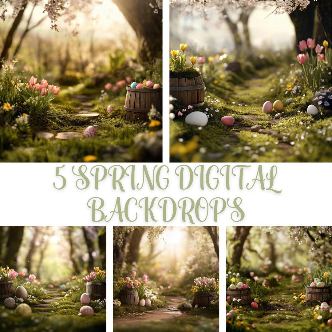 5 Easter Garden Digital Background, Spring Garden Backdrop, Whimsical ...