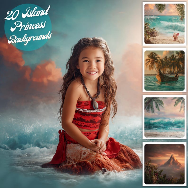 20 Island Princess Digital Background Bundle – Tropical Ocean Island ...