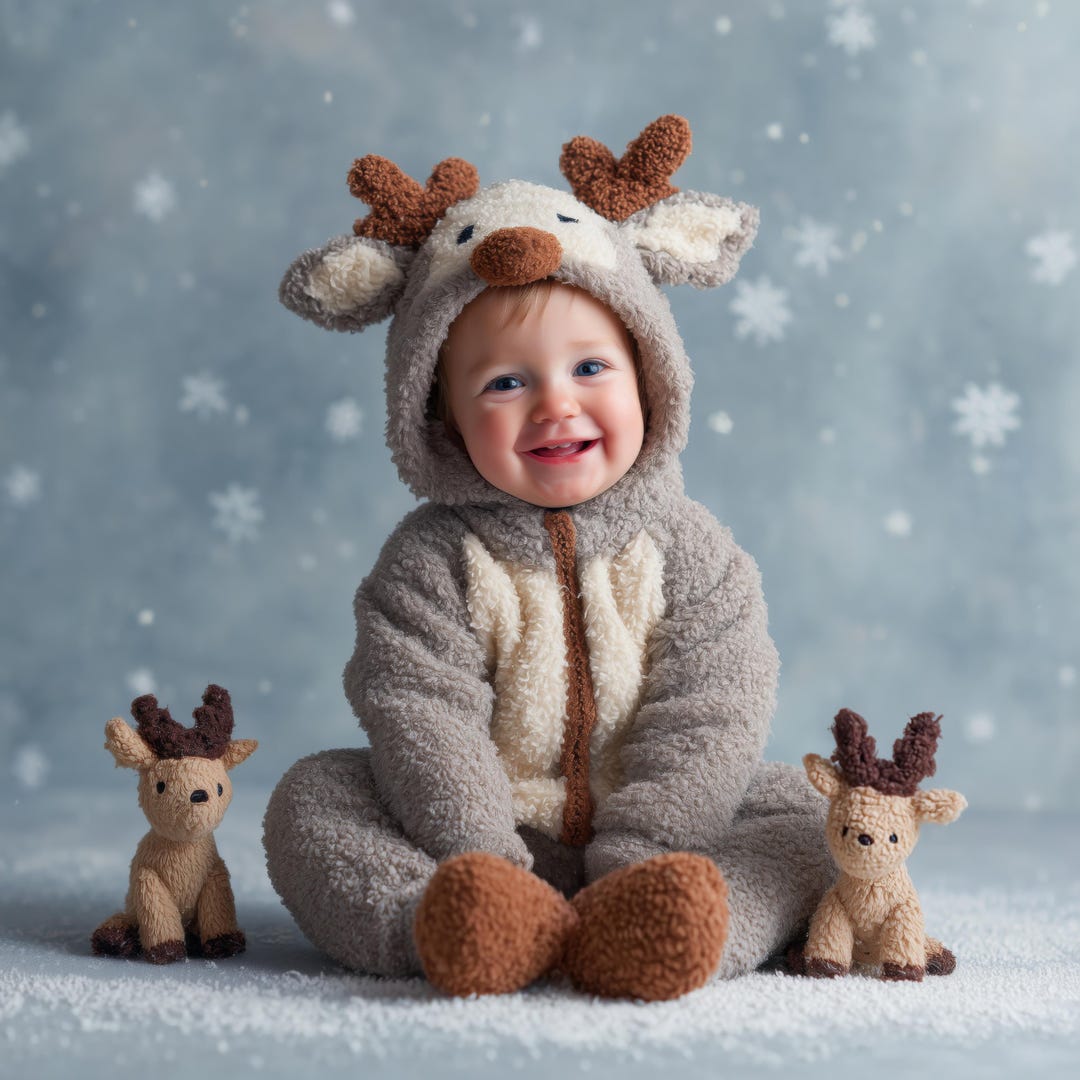 Reindeer Face Insert Digital Background, Baby Reindeer Photo Overlay ...