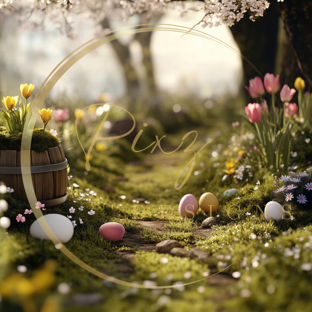 Easter Garden Digital Background, Spring Garden Backdrop, Whimsical ...