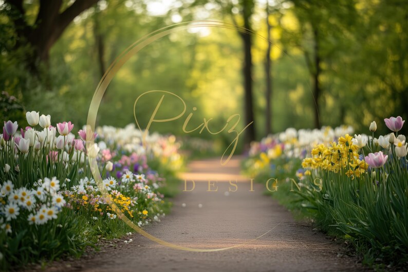 Spring Garden Pathway Digital Backgrounds for Photographers, Floral ...