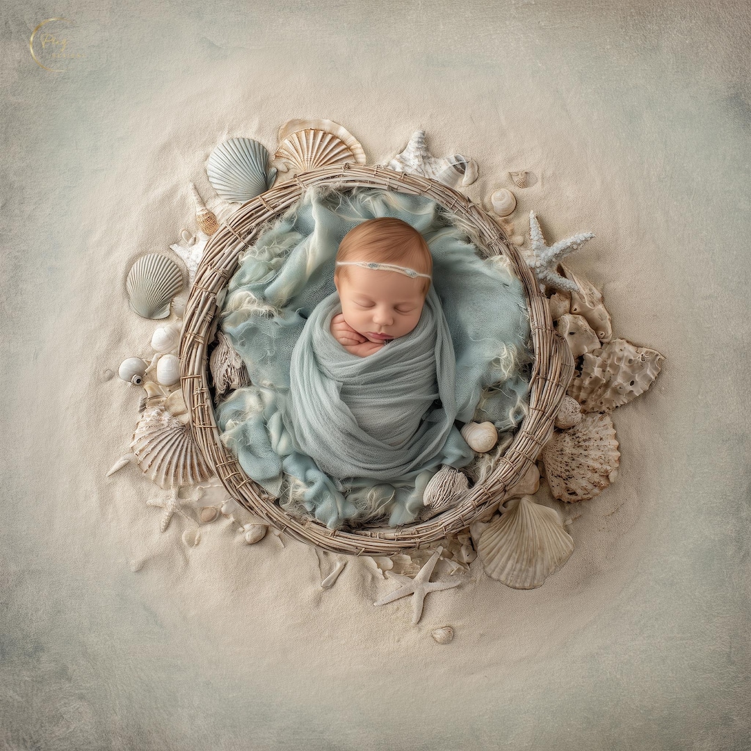 Newborn Digital Backdrop, Beach Baby Background, Ocean Themed Newborn ...
