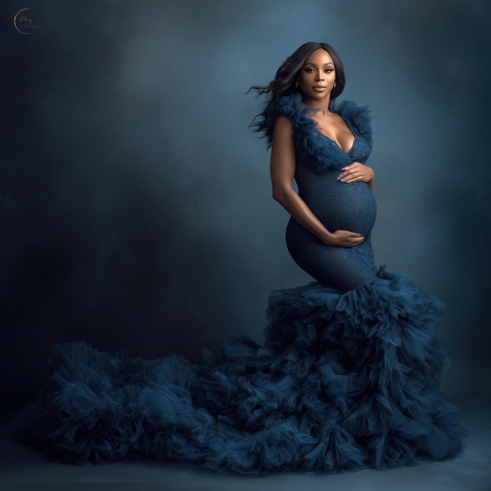 Maternity Digital Background - Blue Fine Art Dreamy Pregnancy Backdrop ...