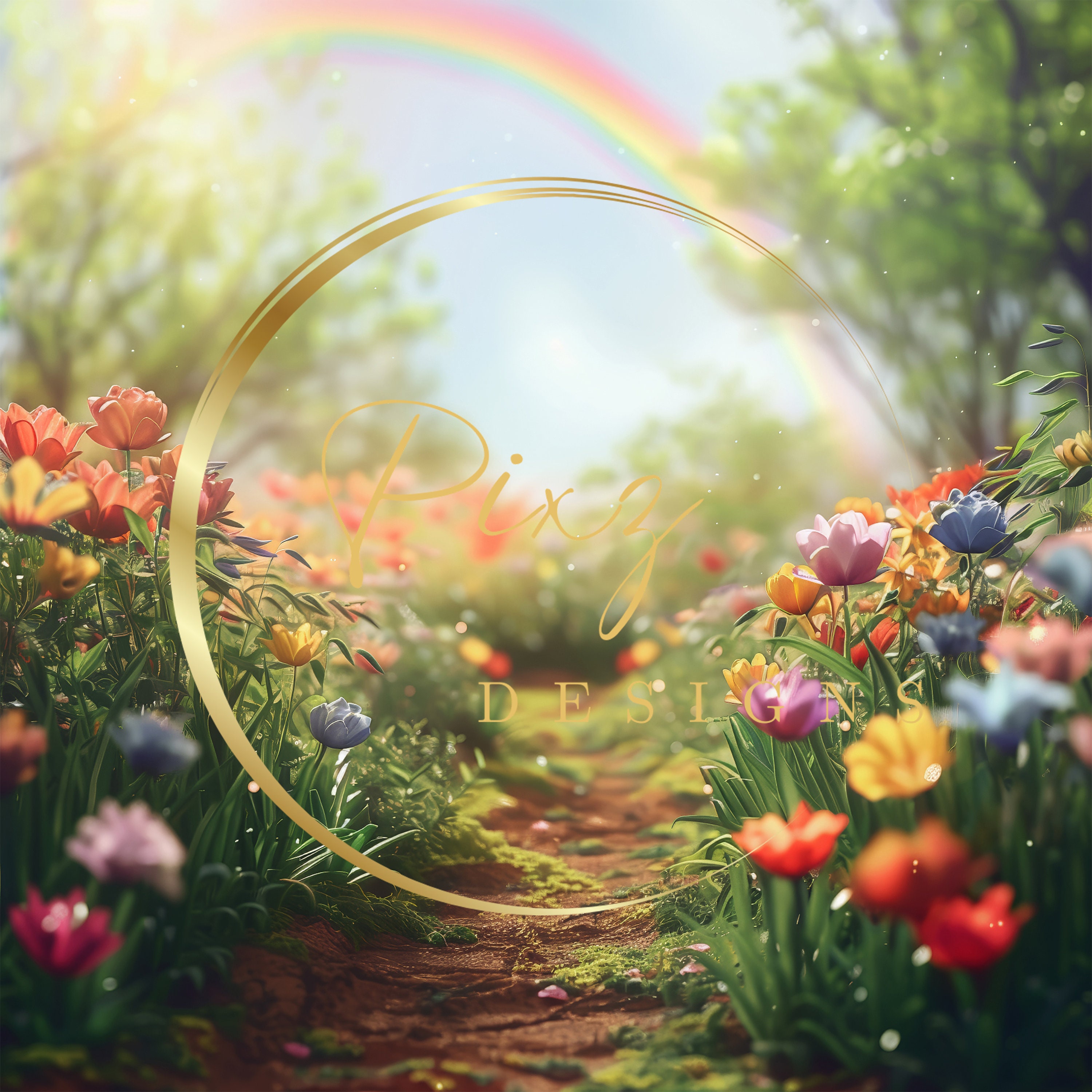 Spring Garden Digital Background, Spring Garden Backdrop, Whimsical ...