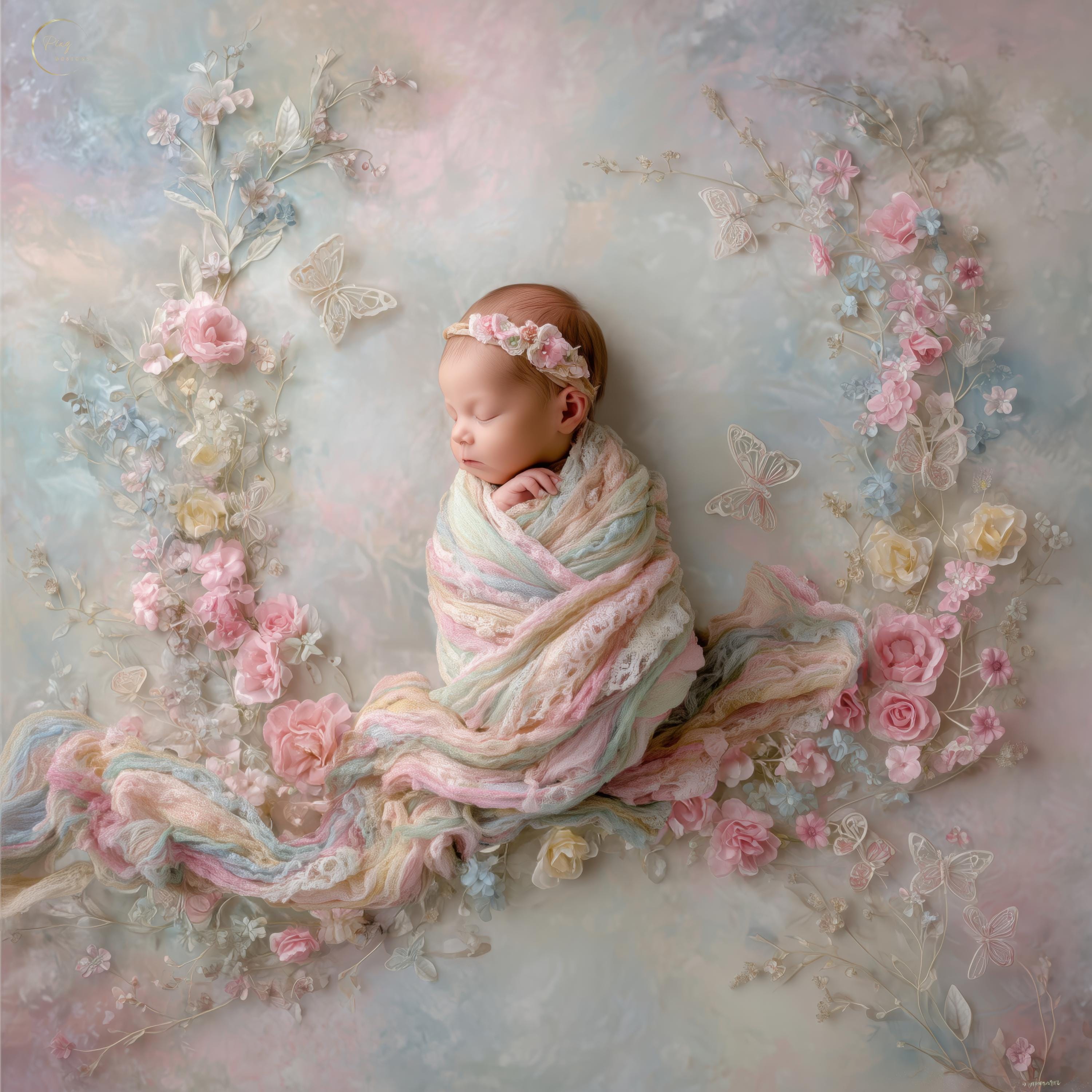 Newborn Digital Backdrop, Floral Wrap, Newborn Fineart Floral Composite ...