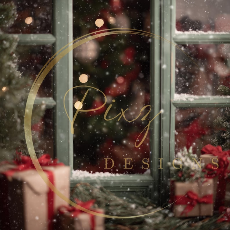 Christmas Window Digital Background, Holiday Portrait Digital Backdrop ...