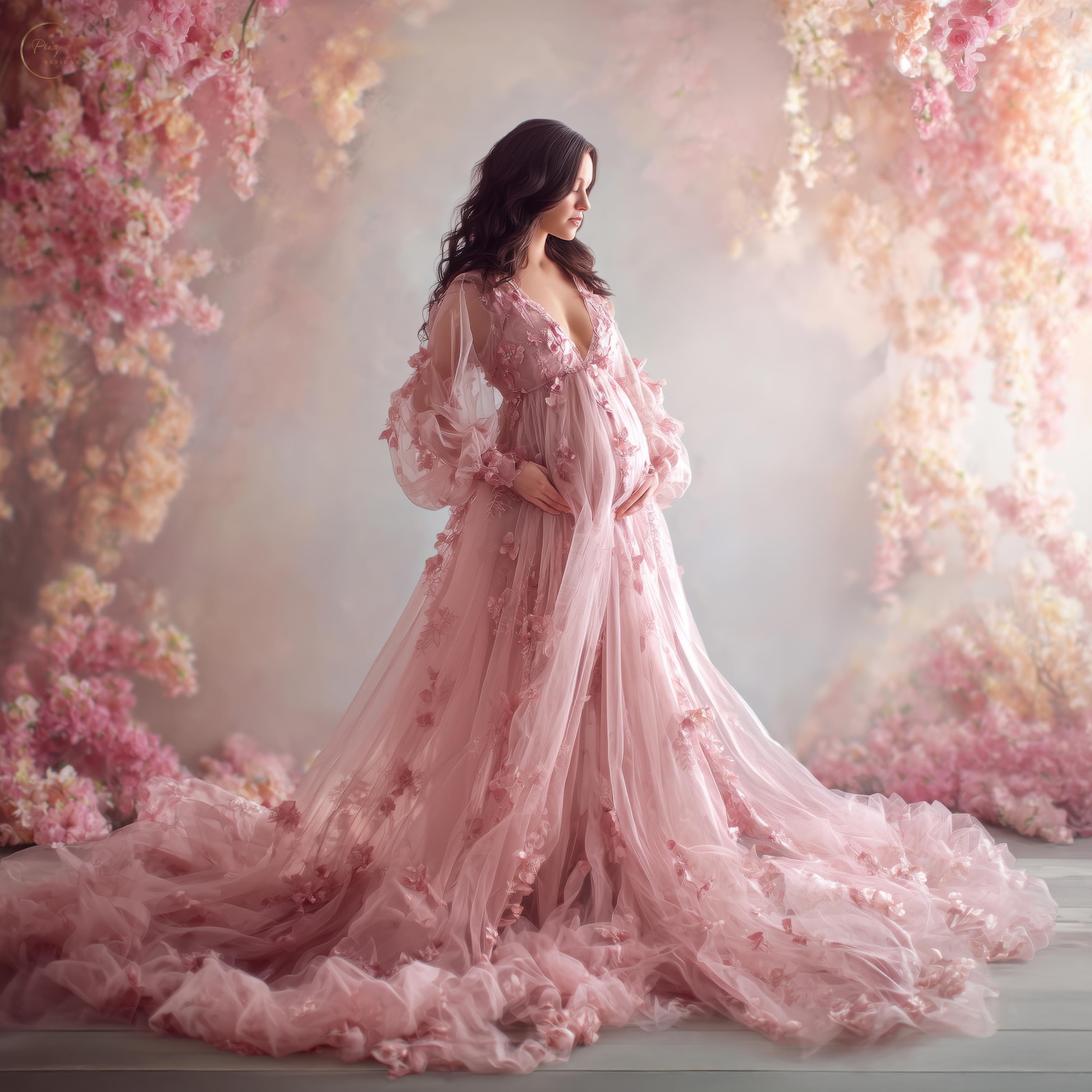 Maternity Digital Background - Pink Floral Dreamy Pregnancy Backdrop ...