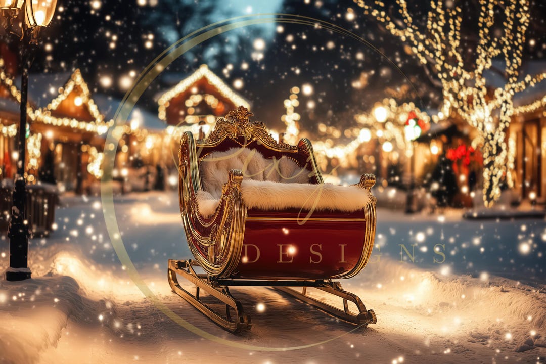 Christmas Red Sleigh Digital Background - Christmas Red Sleigh Digital ...
