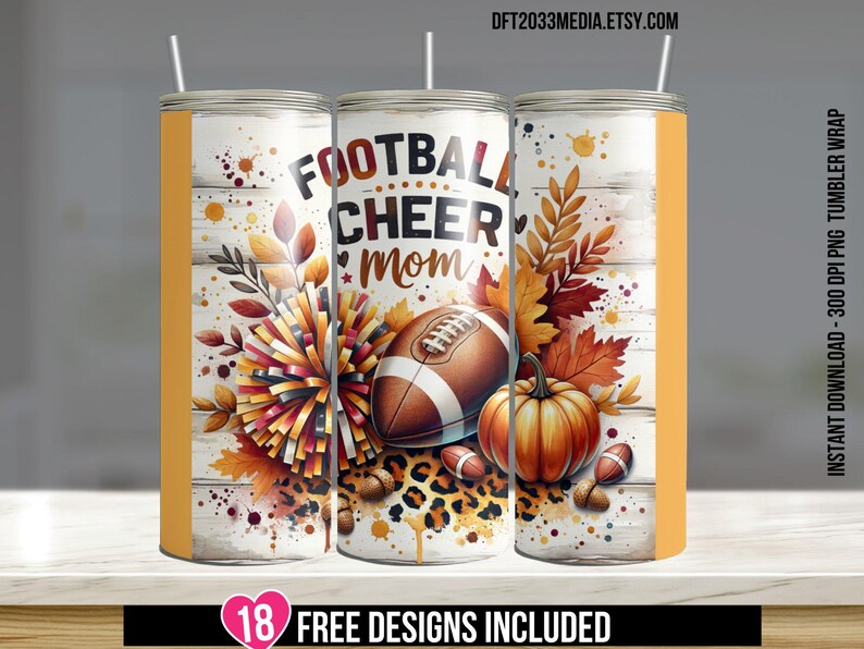 Football Cheer Mom 20oz Skinny Tumbler Wrap, Sublimation Template PNG ...