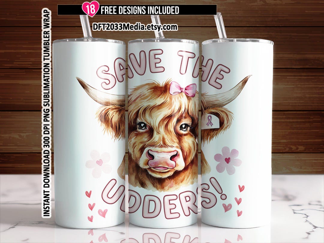Highland Cow Breast Cancer Awareness Sublimation Design 20oz Skinny ...