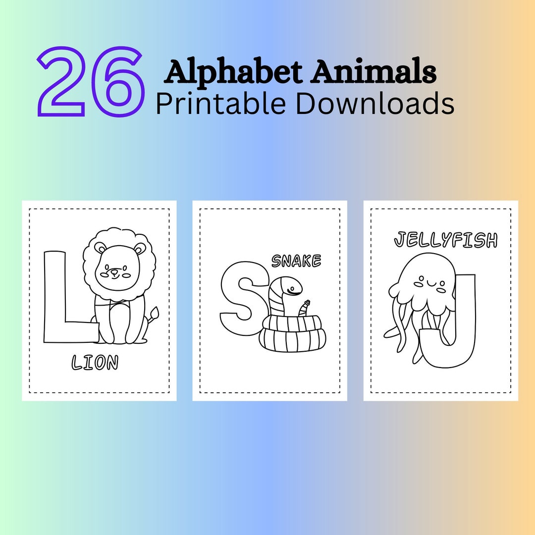 Kids Cute Animal Alphabet Coloring Activities , Decor , Posters and Art ...