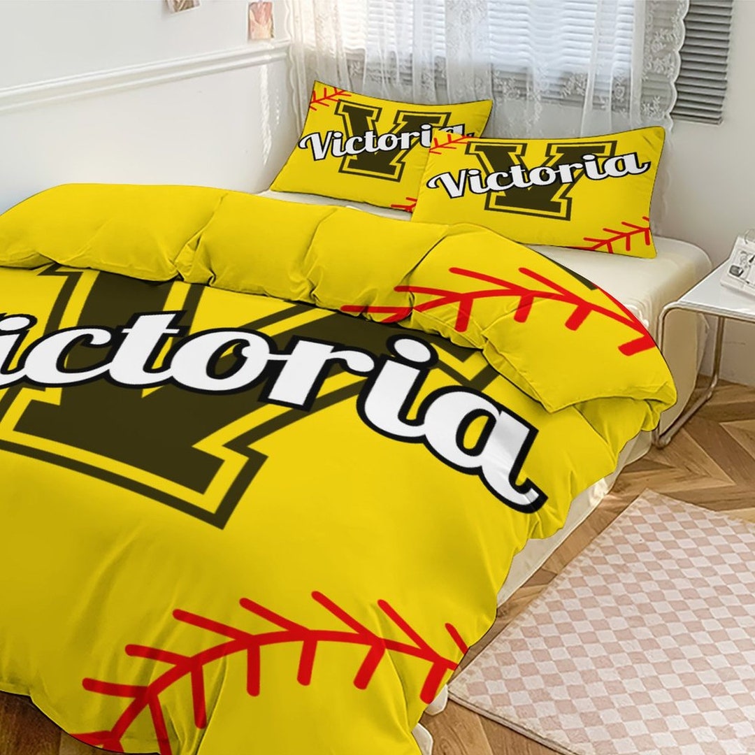 3-piece Custom Softball Bedding Set Personalized Sport Bedroom Decor ...