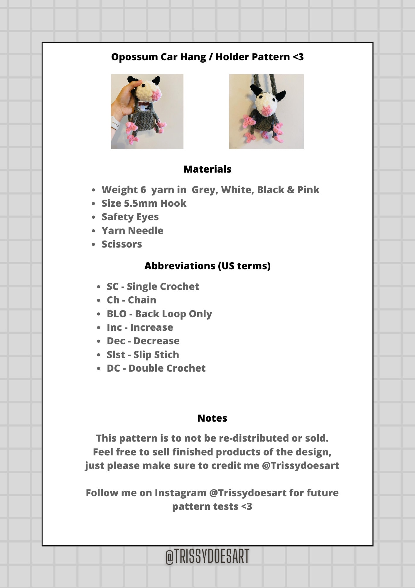 No-sew Opossum Crochet PATTERN ONLY Air Pod Case Car Hang Vape Holder ...