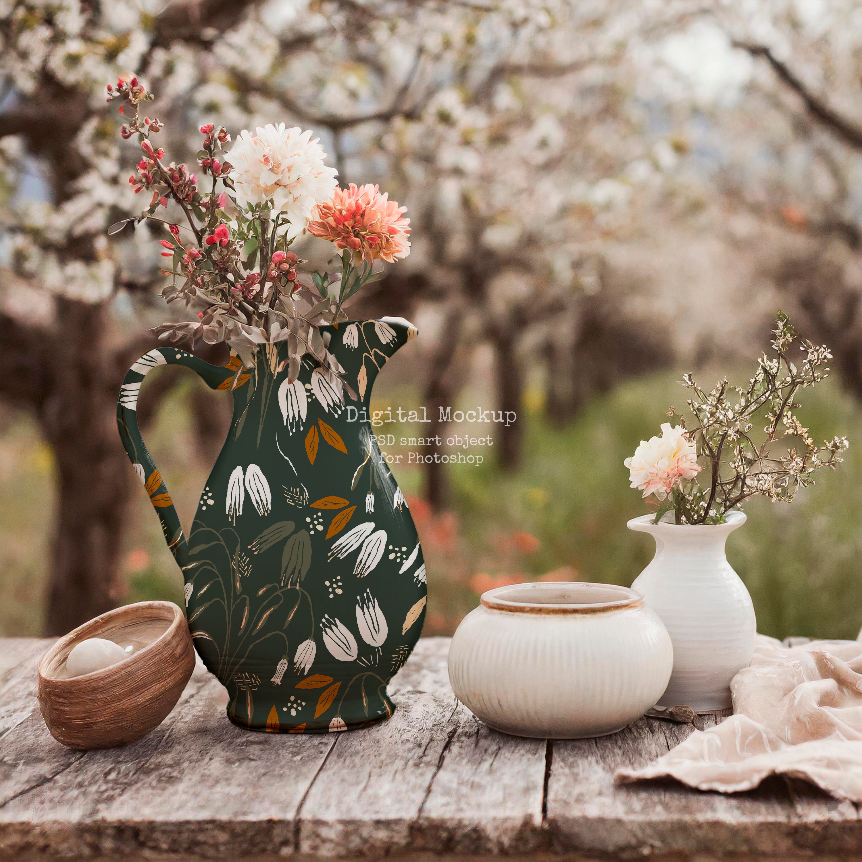 Porcelain Flower JUG Mockup Psd, Pattern Mockup, Kitchen Mockup, Cozy ...