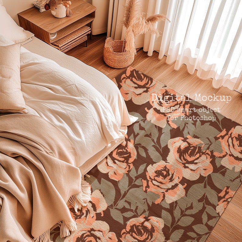 Modern Bedroom Rug Mockup, Interior Mockup, Aesthetic Rug Mockup, Rug ...