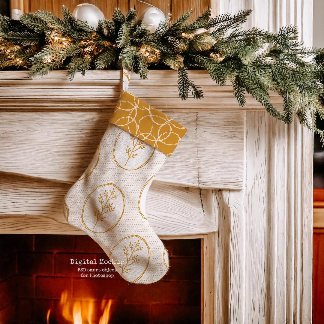 Farm Christmas Stocking Mockup | Linen Stocking Mockup | Christmas ...