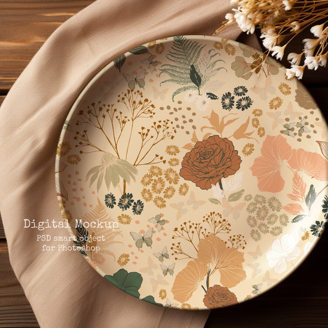 Elegant Porcelain Plate Mockup PSD, Floral Pattern - Etsy