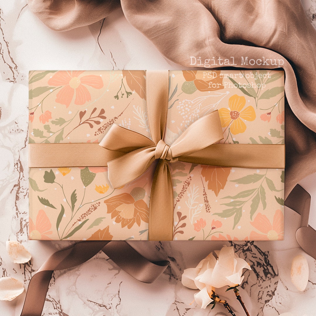 Gift Wrap Mockup, Wrapping Paper Mockup, Change Bow Colors, PNG, Mock ...